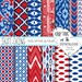Red white and blue digital paper pack ikat design red blue | Etsy