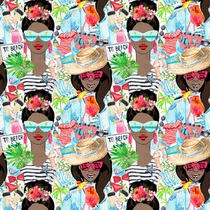 Watercolor Beach Girl Paper Pack Beach Digital Paper Beach Medium Skin ...