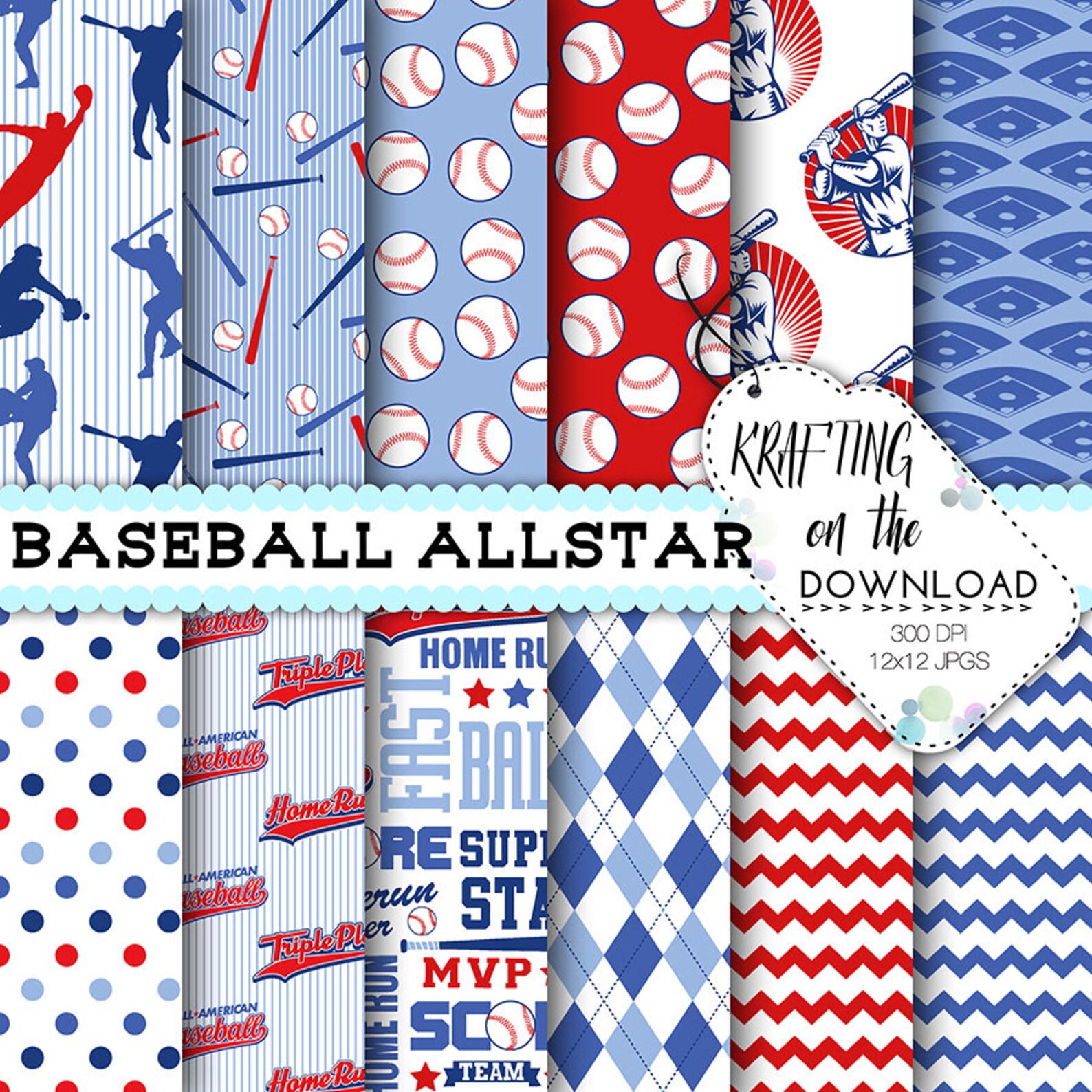 Baseball Paper Pack Allstar Baseball Digital Paper Baseball - Etsy