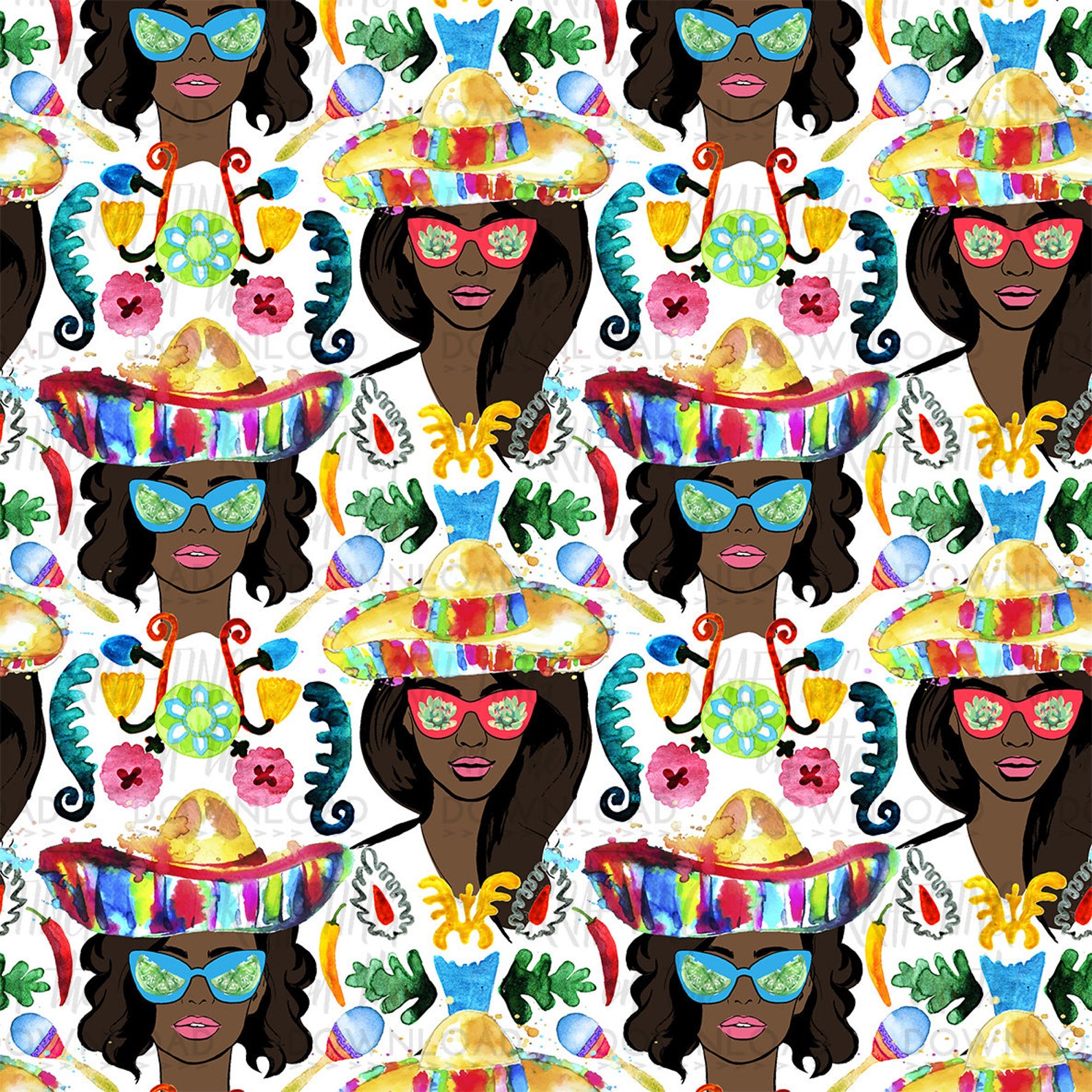 Watercolor Fiesta Girl Paper Pack Watercolor Cinco De Mayo - Etsy