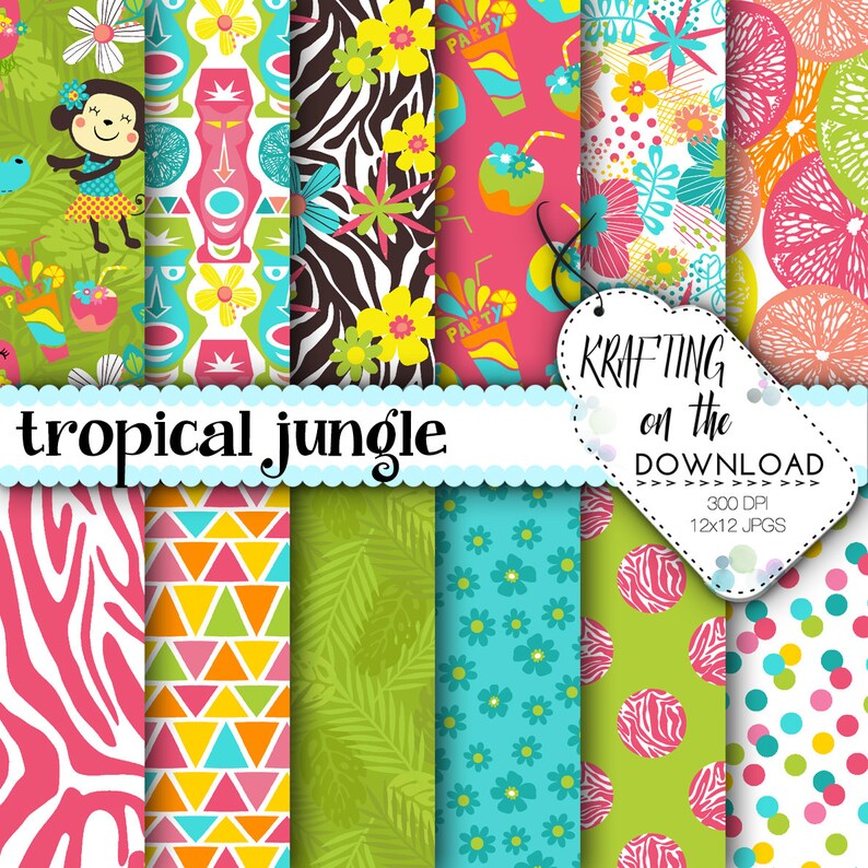 Luau Digital Paper With Jungle Digital Paper Tropical Jungle - Etsy