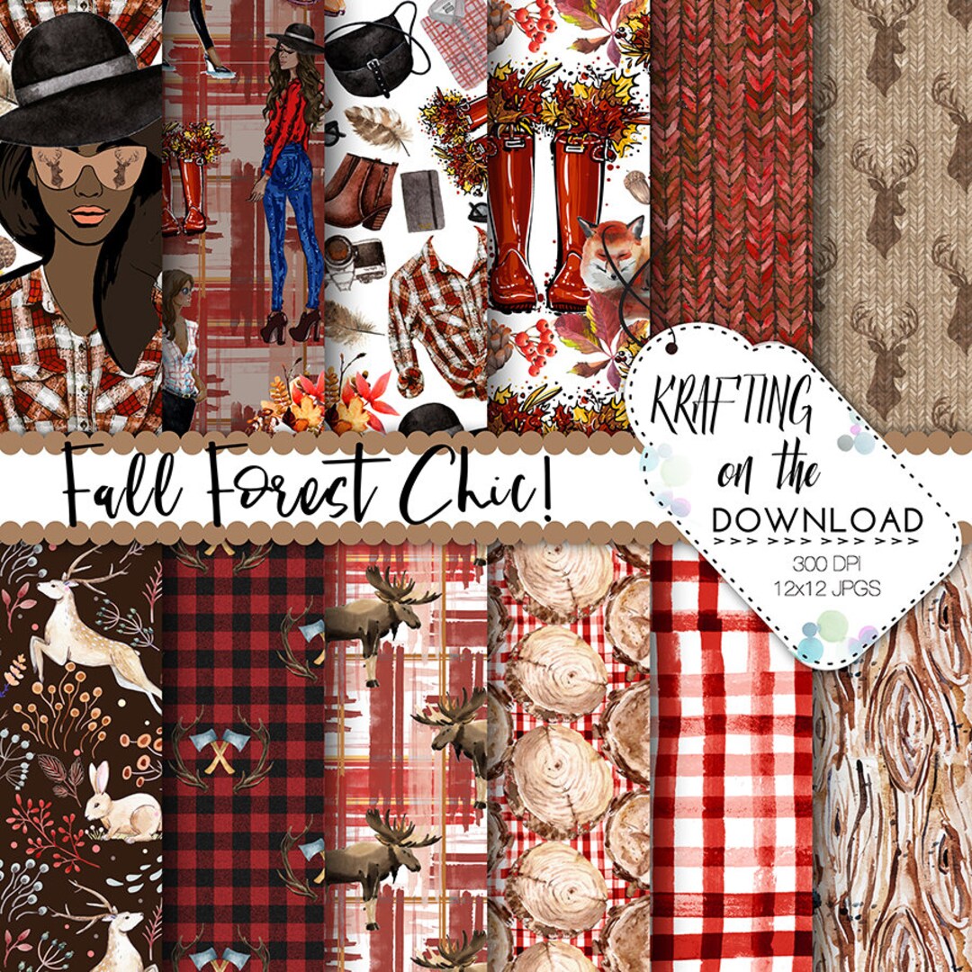 Lumberjack Paper Pack Watercolor Buffalo Plaid Fall Watercolor Digital ...