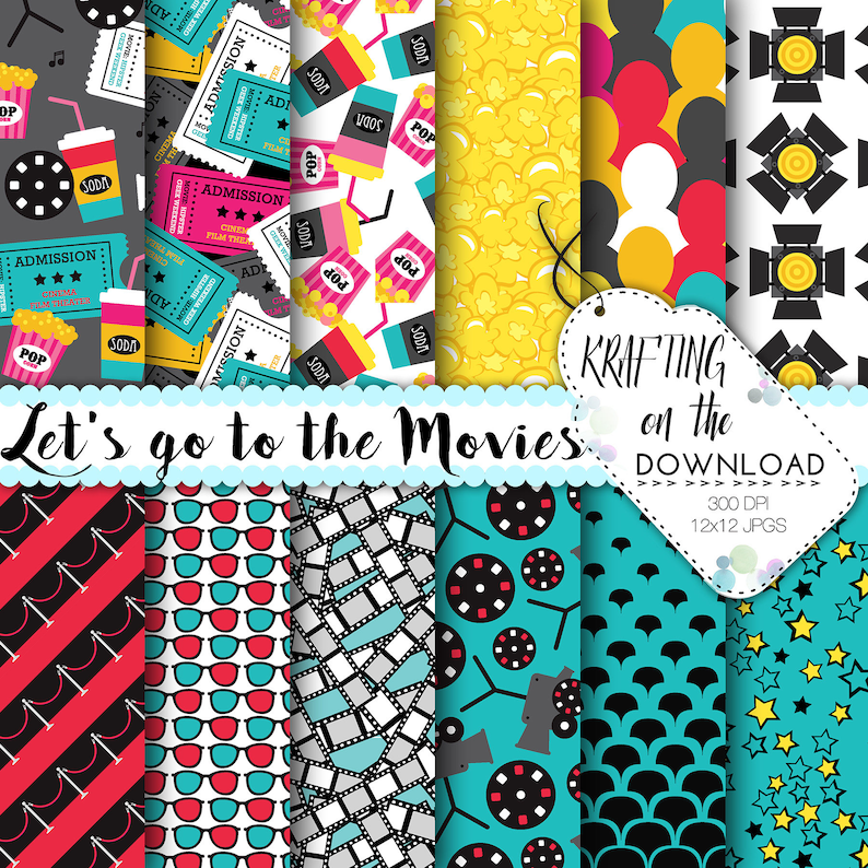 Movie Night Digital Papers Movie Digital Paper Movie Night | Etsy