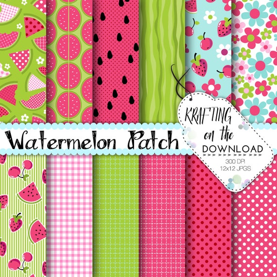 Watermelon Digital Paper Pack Summer Picnic Watermelon Patch | Etsy
