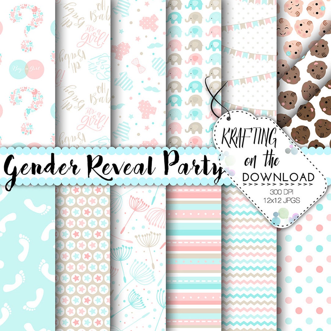 Gender Reveal Paper Pack Gender Reveal Digital Paper Baby Shower ...