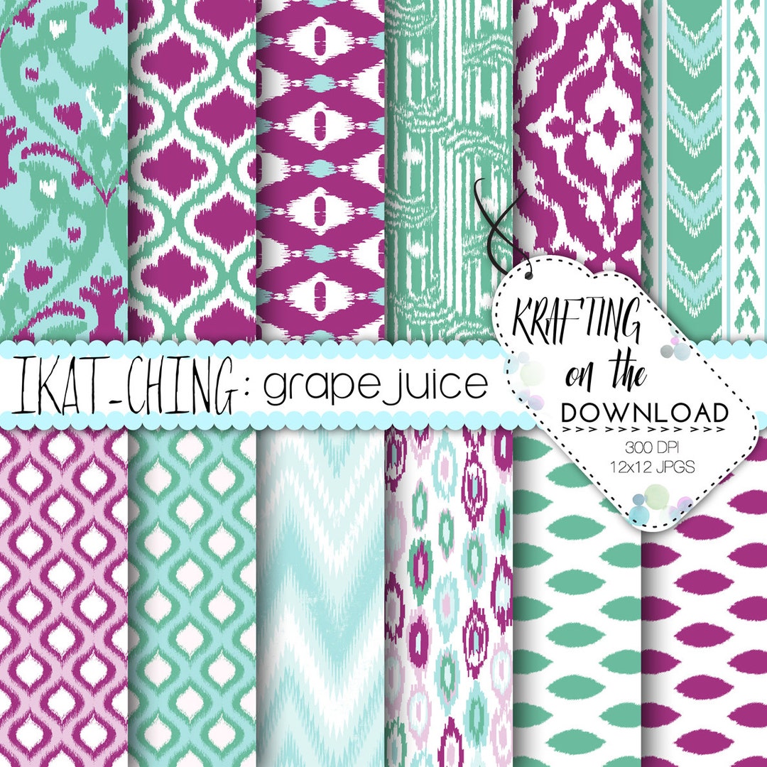 Ikat Digital Paper Purple Teal Instant Download Summer Paper Pack ...