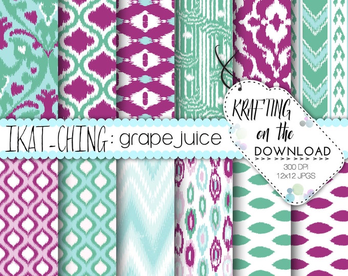 Ikat Digital Paper Purple Teal Instant Download Summer Paper - Etsy
