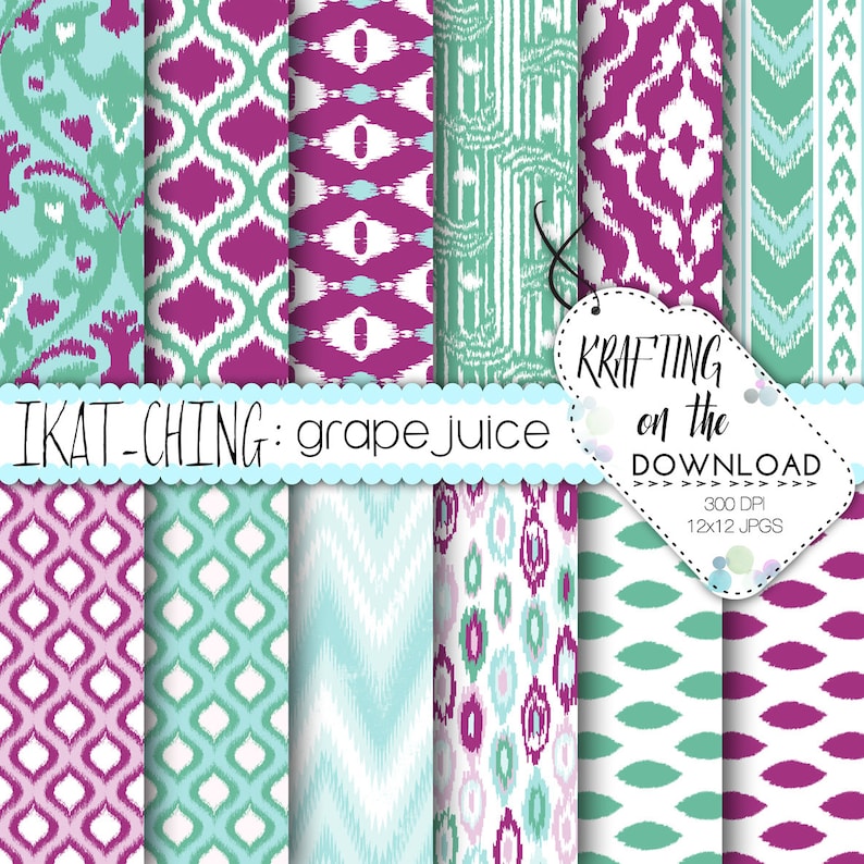 Ikat Digital Paper Purple Teal Instant Download Summer Paper Pack ...