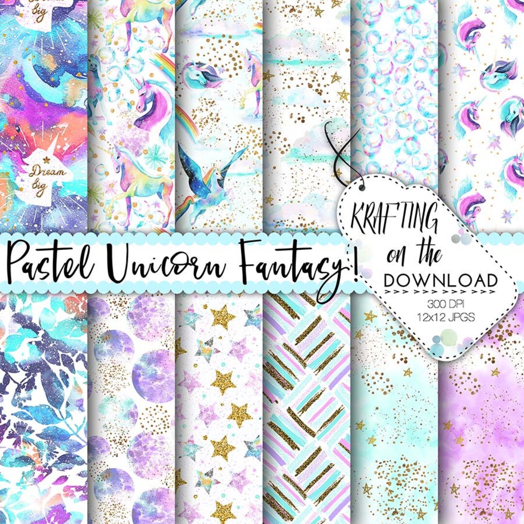 Unicorn Paper Pack Watercolor Unicorn Digital Paper Watercolor Pastel ...