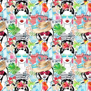 Watercolor Beach Girl Paper Pack Beach Digital Paper Beach Planner Girl ...