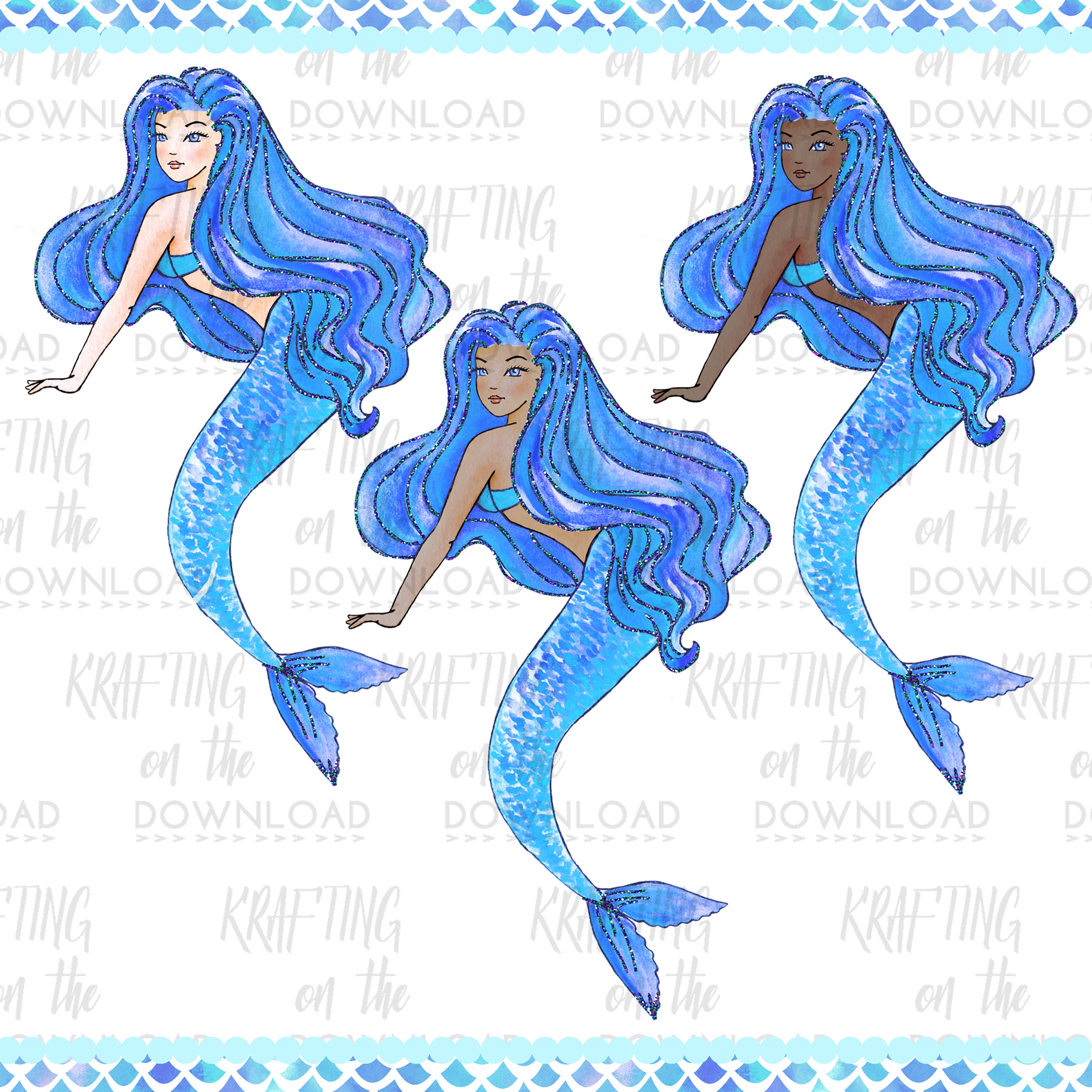 Mermaid Clipart Watercolor Mermaid Clip Art Mermaid Png File Glitter ...