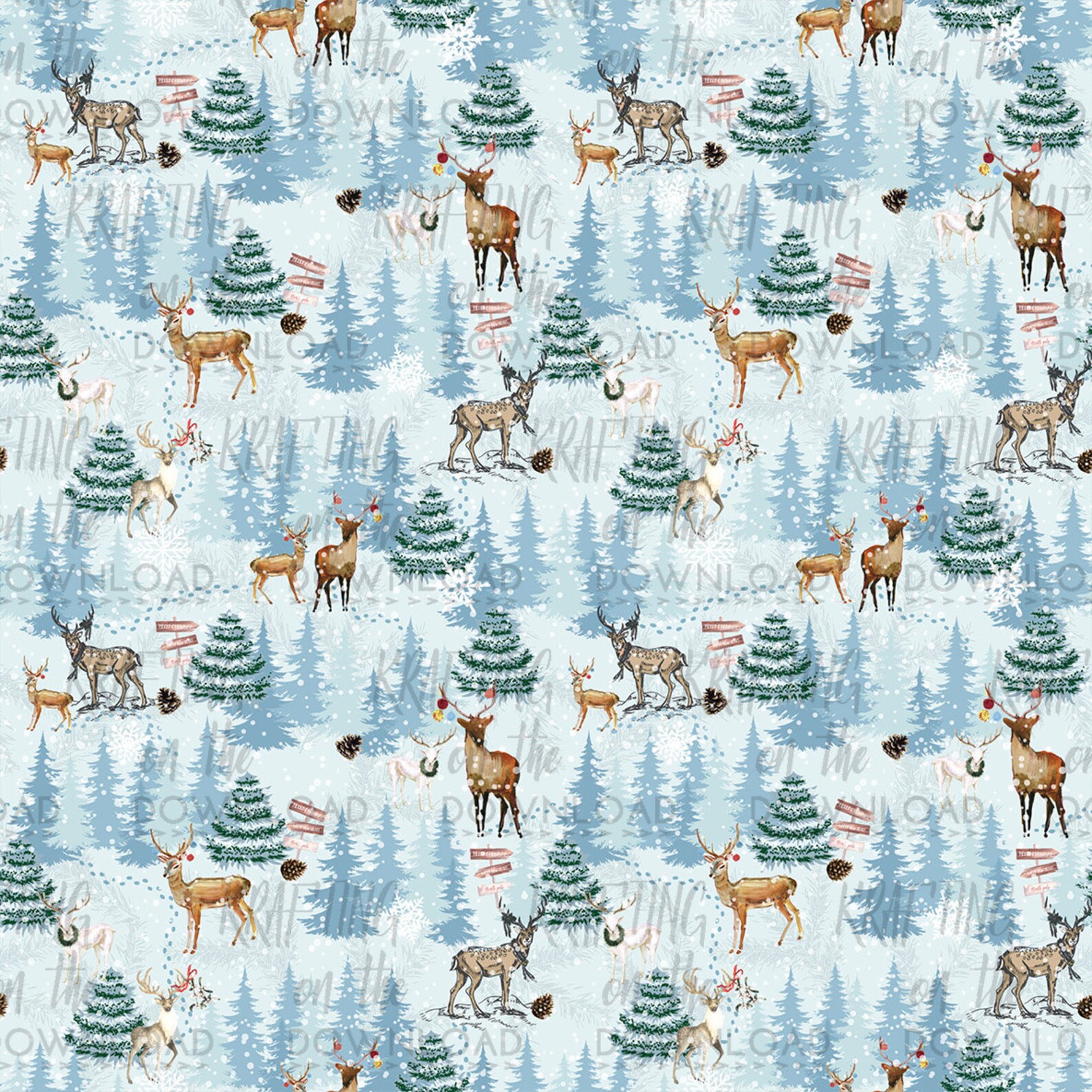 Christmas Blue Paper Pack Reindeer Paper Pack Reindeer Digital - Etsy