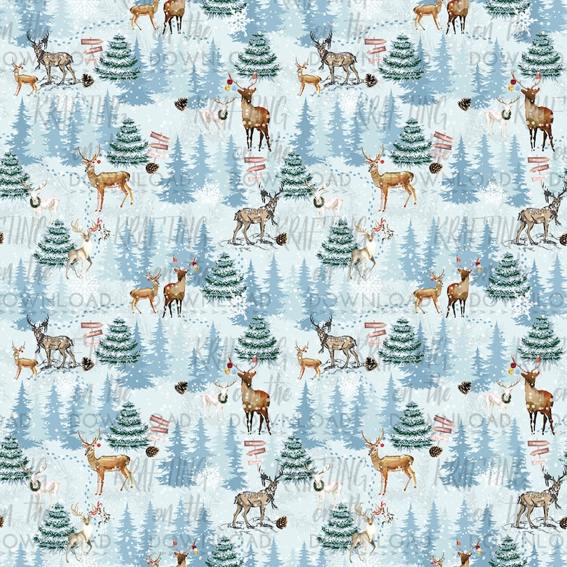 Christmas Blue Paper Pack Reindeer Paper Pack Reindeer Digital - Etsy