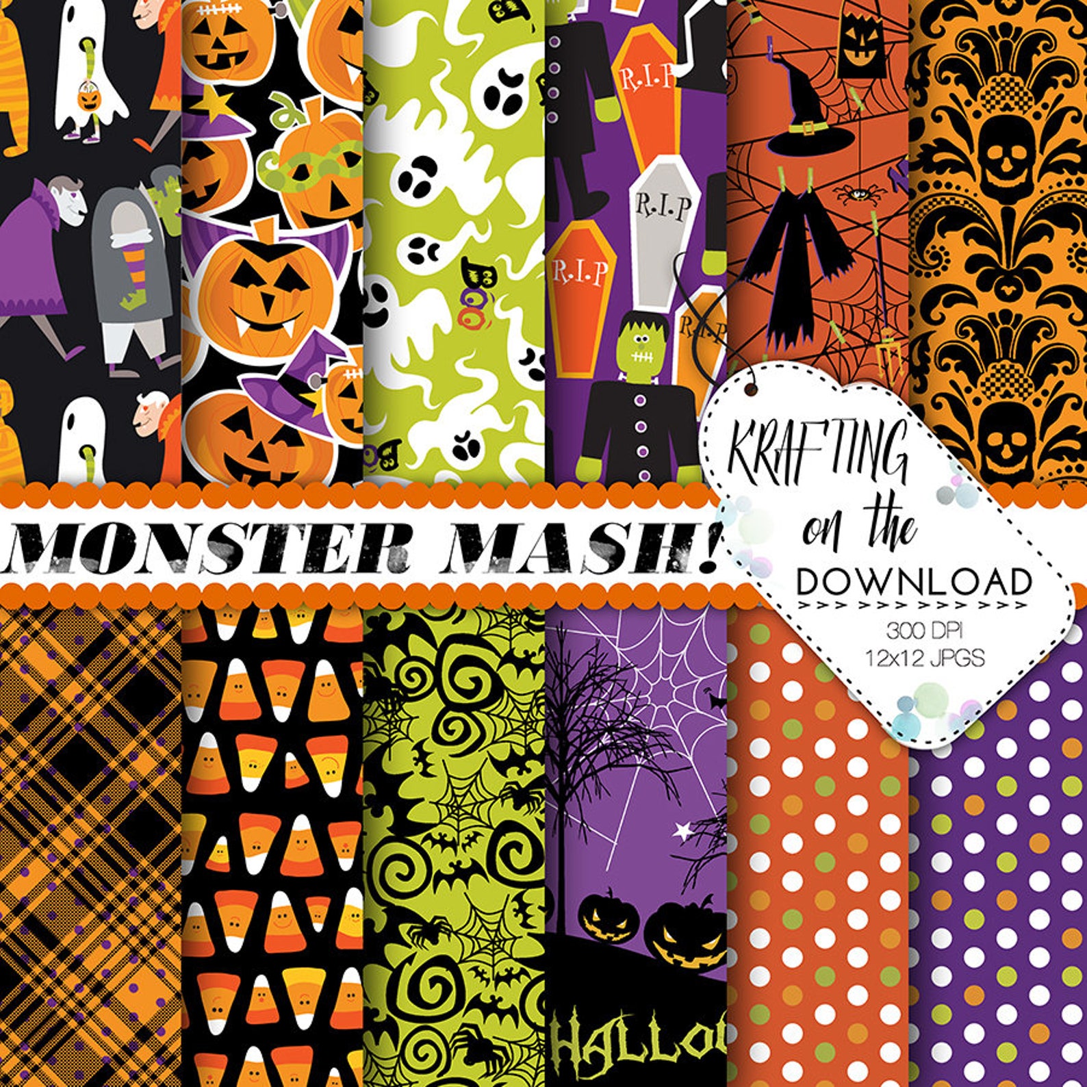 Halloween Paper Pack Halloween Digital Paper Monster Paper Pack ...
