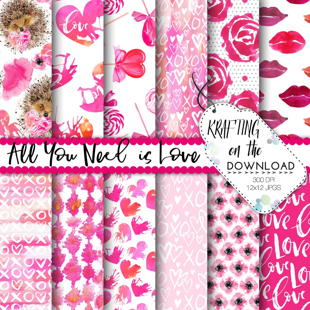 Watercolor Valentine Paper Pack, Watercolor Hearts Paper Pack ...
