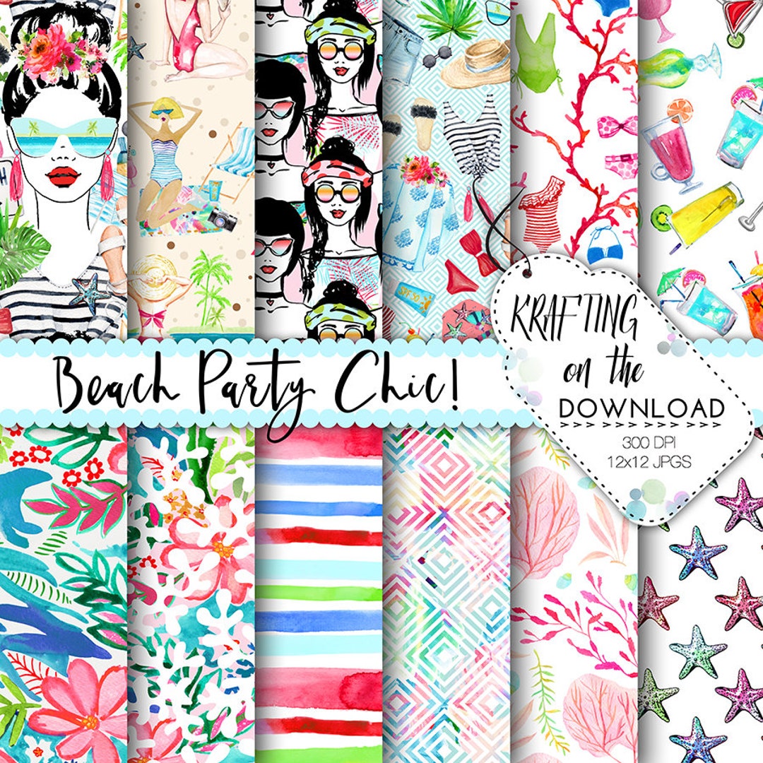 Watercolor Beach Girl Paper Pack Beach Digital Paper Beach Planner Girl ...