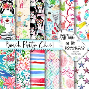 Watercolor Beach Girl Paper Pack Beach Digital Paper Beach Planner Girl ...