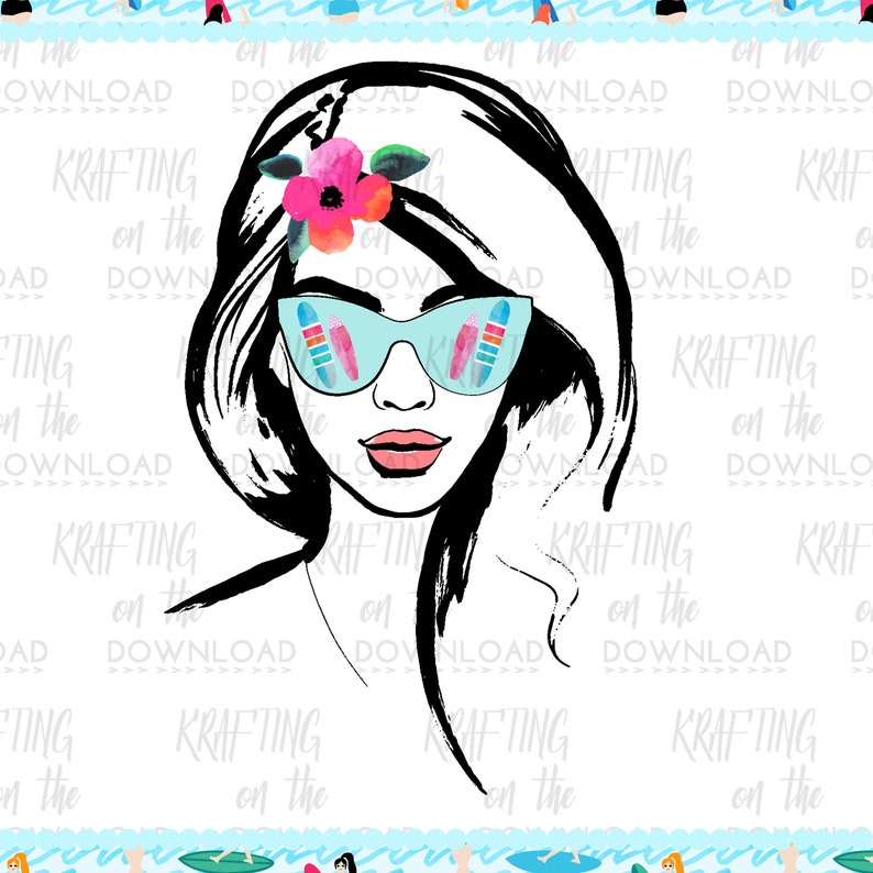 Watercolor Surf Girl Clipart Png File Watercolor Surfer Girl Art Set ...