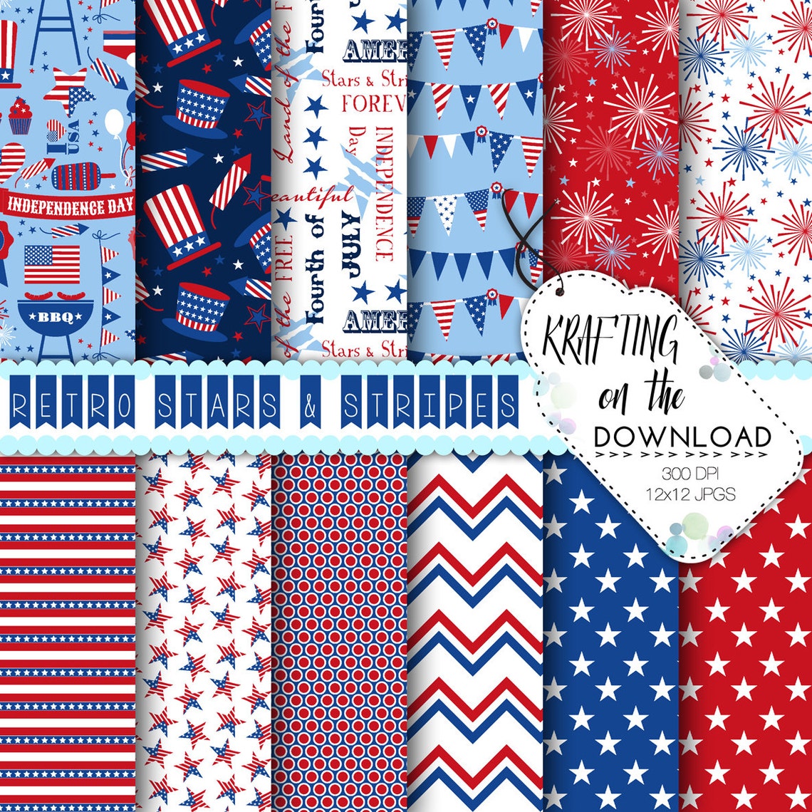 4th of July Paper Pack Fourth of July Digital Papers USA Stars - Etsy