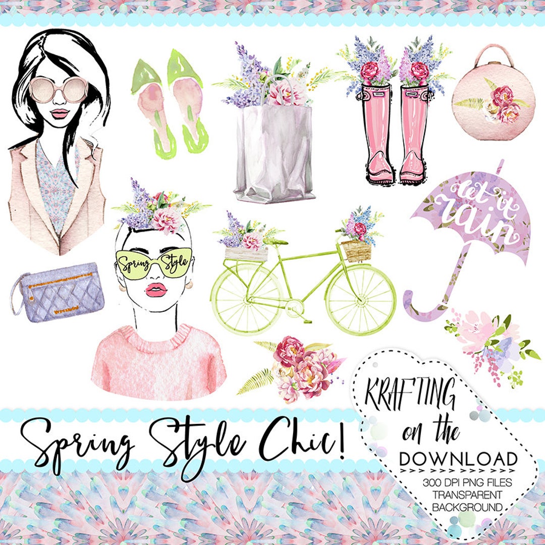 Watercolor Spring Fashion Clipart Png File Spring Fashion Clip Art Set ...