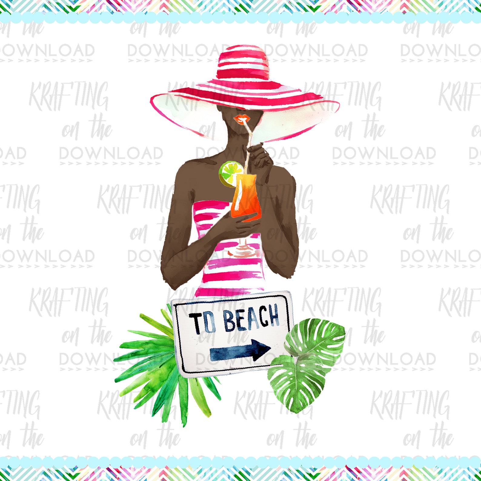 Watercolor Beach Girl Clipart Png File Watercolor Beach Girl | Etsy