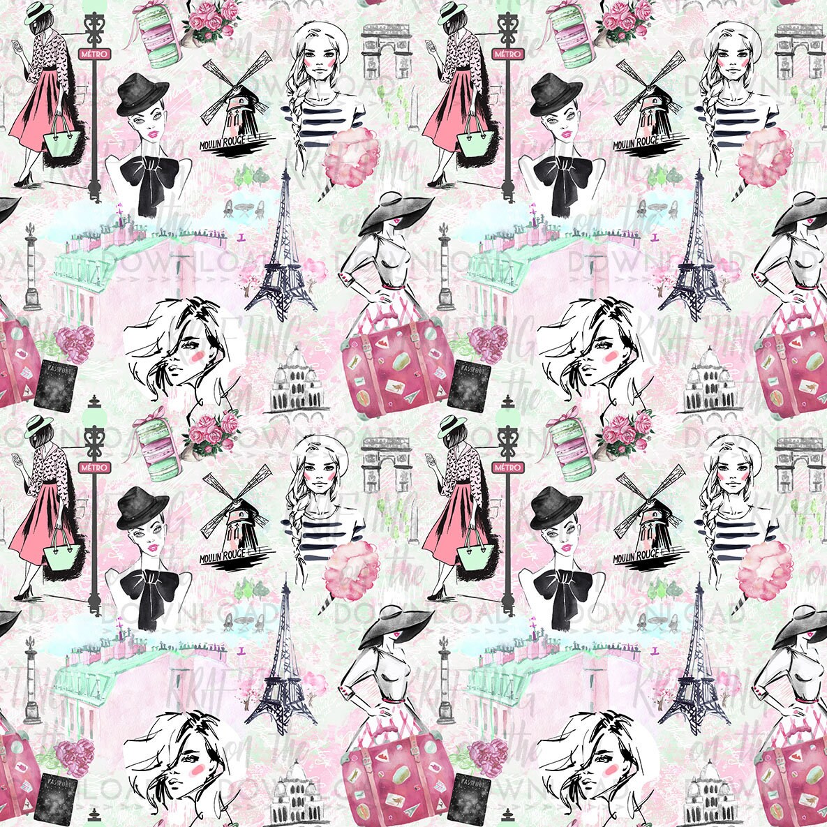 Paris Paper Pack Watercolor Paris Planner Girl Paper Pack Paris Girl ...