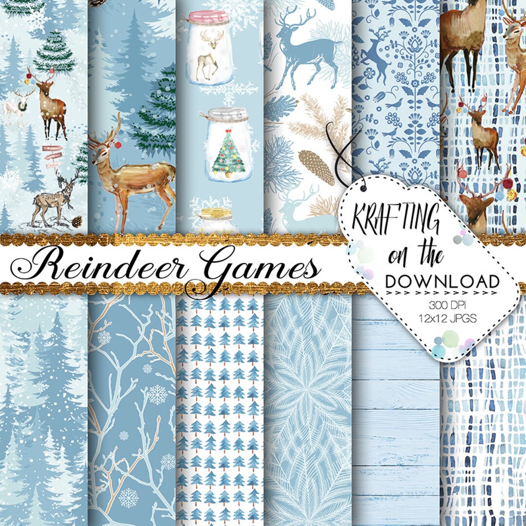 Christmas Blue Paper Pack Reindeer Paper Pack Reindeer Digital Paper ...