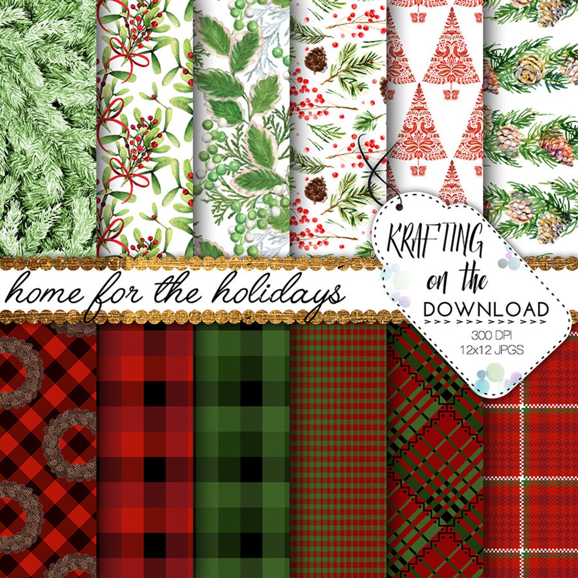 Christmas Paper Pack Buffalo Plaid Digital Paper Plaid Paper - Etsy