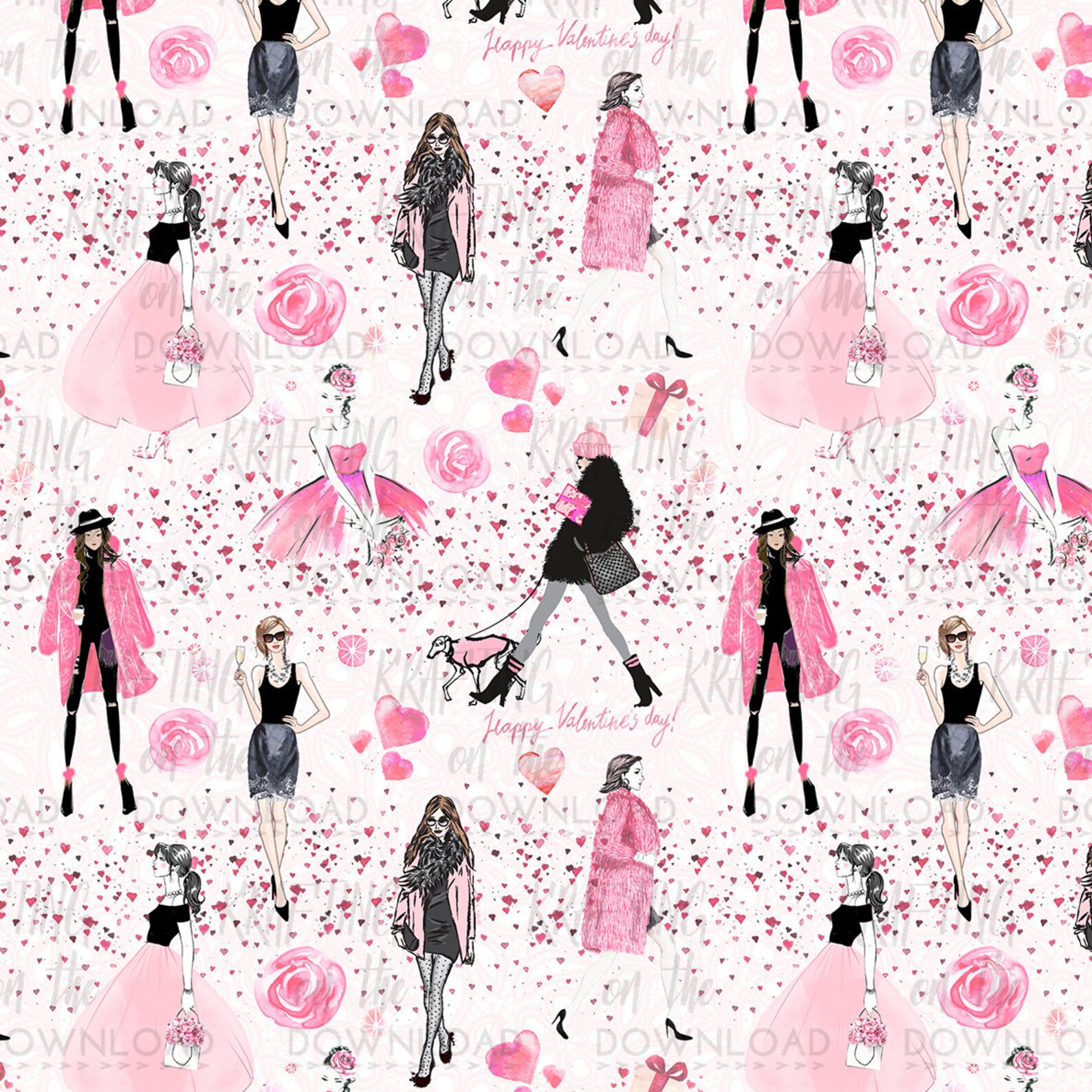 Watercolor Valentines Day Digital Paper Watercolor Valentine's Day ...