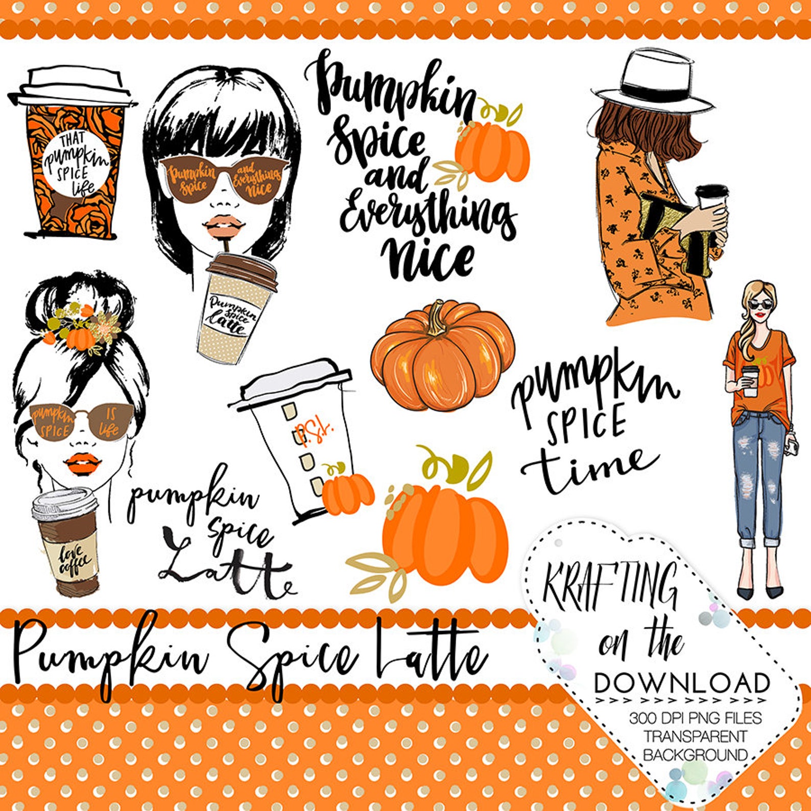 Pumpkin Spice Latte Clipart Set Pumpkin Coffee Clip Art - Etsy