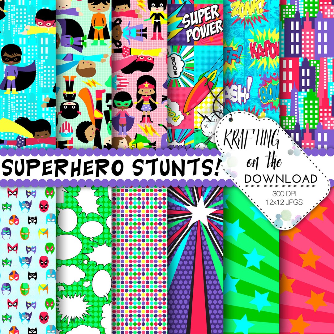 Superhero Bright Paper Pack Superhero Digital Paper Superheroes Paper ...