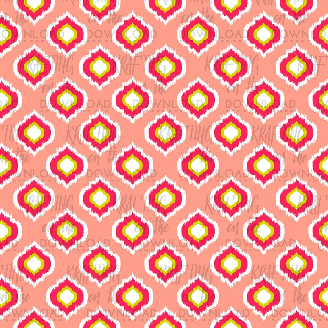Coral and Lime Green Ikat Digital Paper Pack Ikat Design Coral, Lime ...