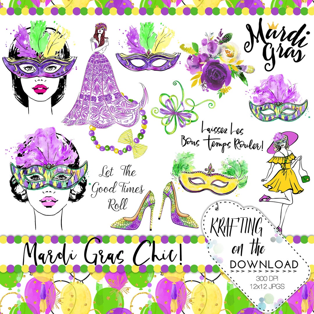 Mardi Gras Clipart Png File Watercolor Mardi Gras Clip Art Set ...