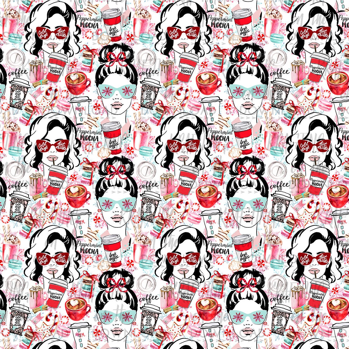 Peppermint Mocha Paper Pack Coffee Girl Paper Pack Watercolor - Etsy