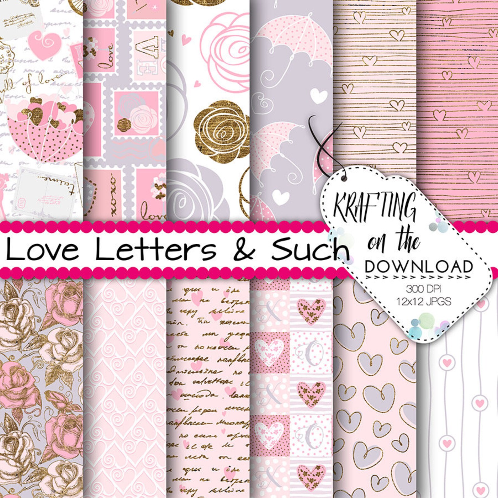 Valentine Paper Pack Romantic Love Paper Pack Stamps Valentines Paper ...