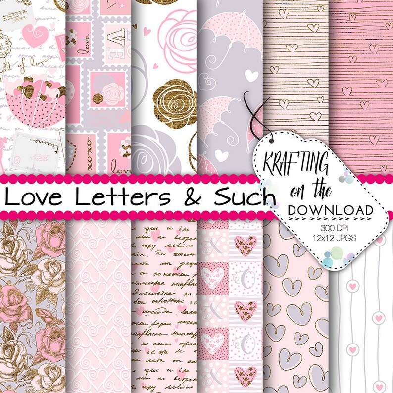 Valentine Paper Pack Romantic Love Paper Pack Stamps Valentines Paper ...