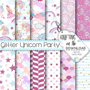 Unicorn Paper Pack Pink Glitter Unicorn Digital Paper Princess Paper ...