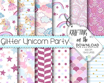 Digital Unicorn Paper Pack Unicorn Patterns Kawaii Unicorns - Etsy