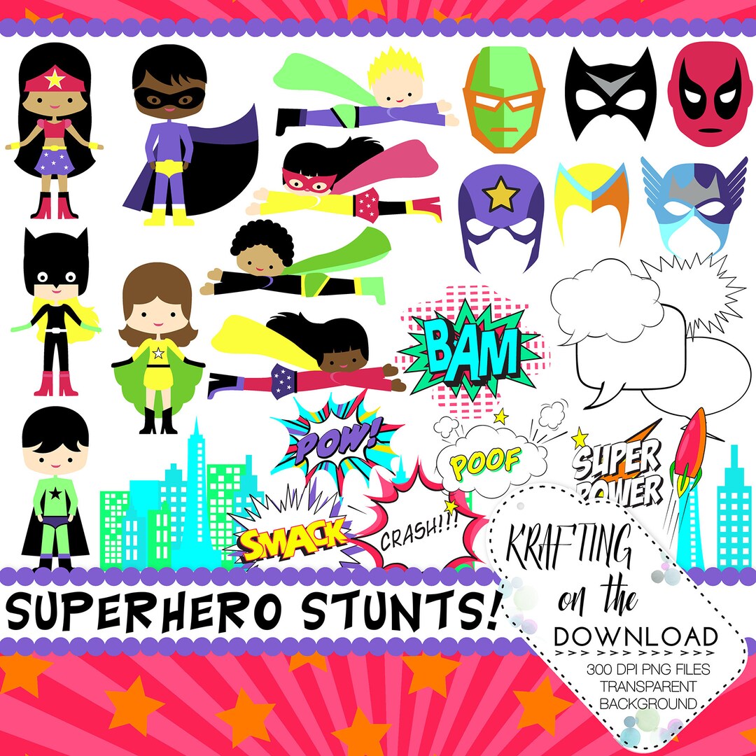 Superhero Clip Art Set Superhero Clipart Bright Superheroes Png Clipart ...