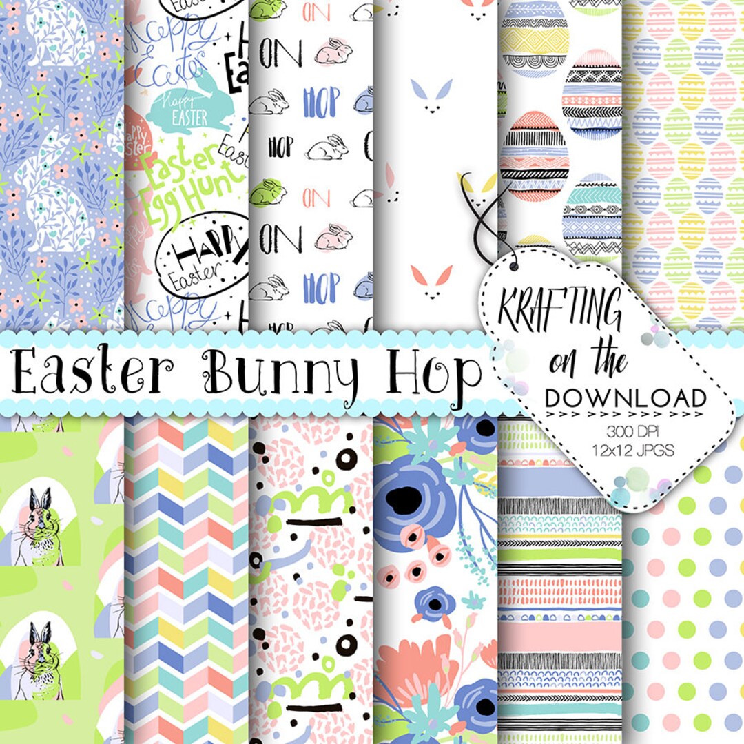 Easter Paper Pack Bright Easter Bunny Digital Paper Cute Easter Paper ...