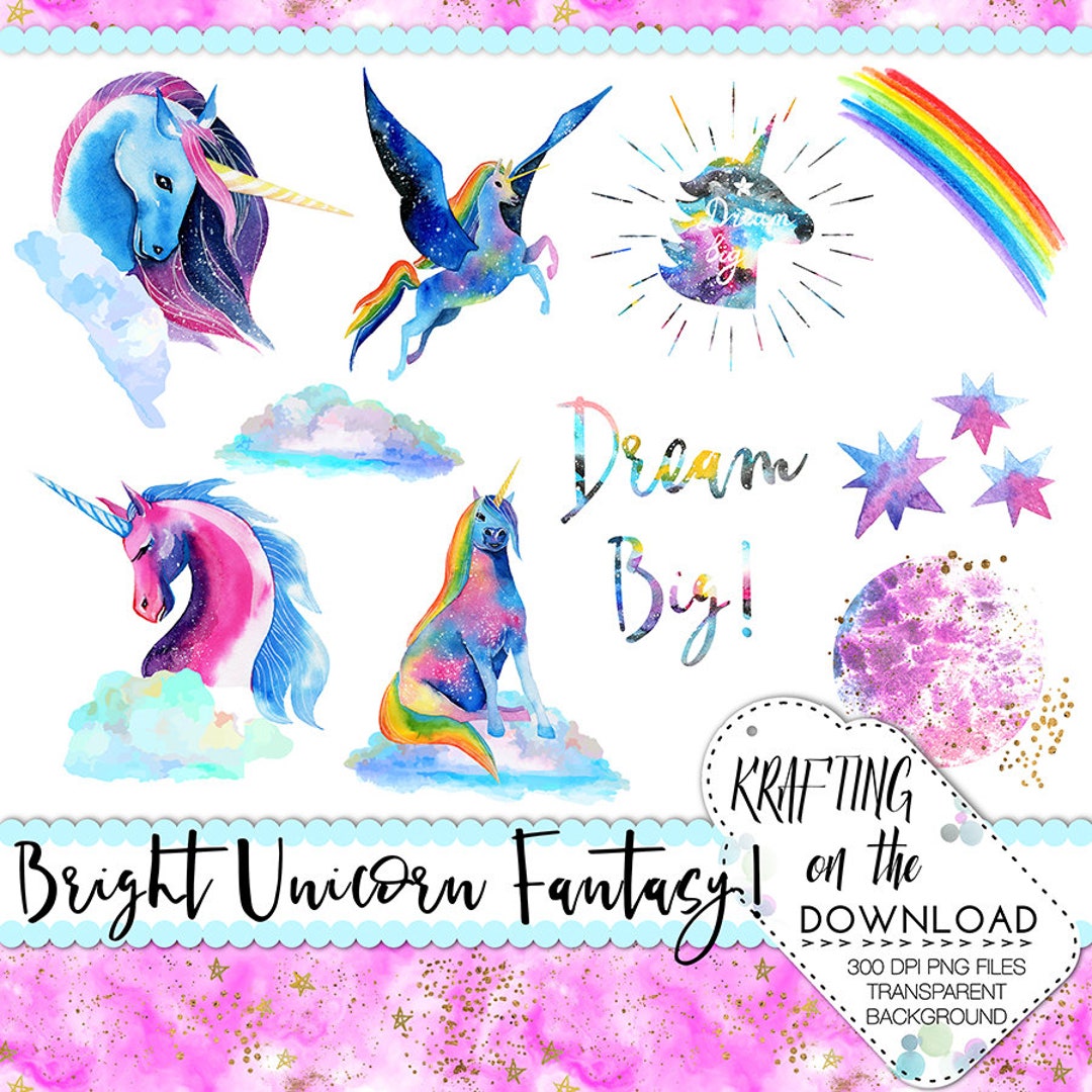 Unicorn Clipart Watercolor Unicorn Clip Art Bright Unicorn Printable ...
