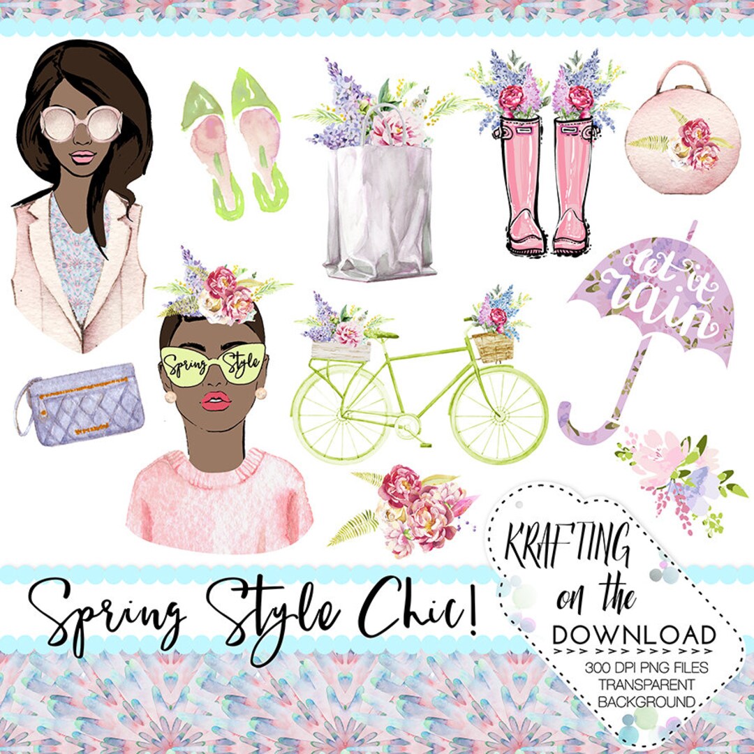 Watercolor Spring Fashion Clipart Png File Spring Fashion Clip Art Set ...
