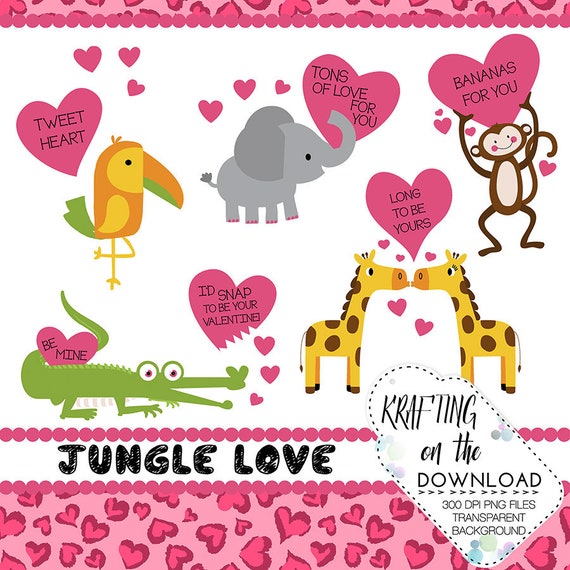 Valentine clipart set jungle love clip art set plus BONUS | Etsy