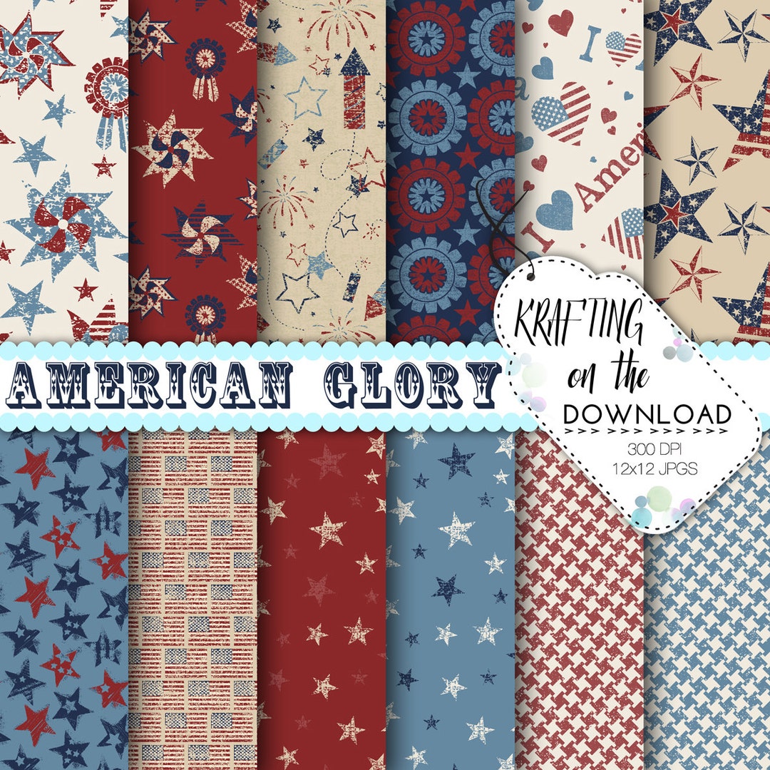 Vintage 4th of July Paper Pack Rustic America Digital Papers Fourth of ...