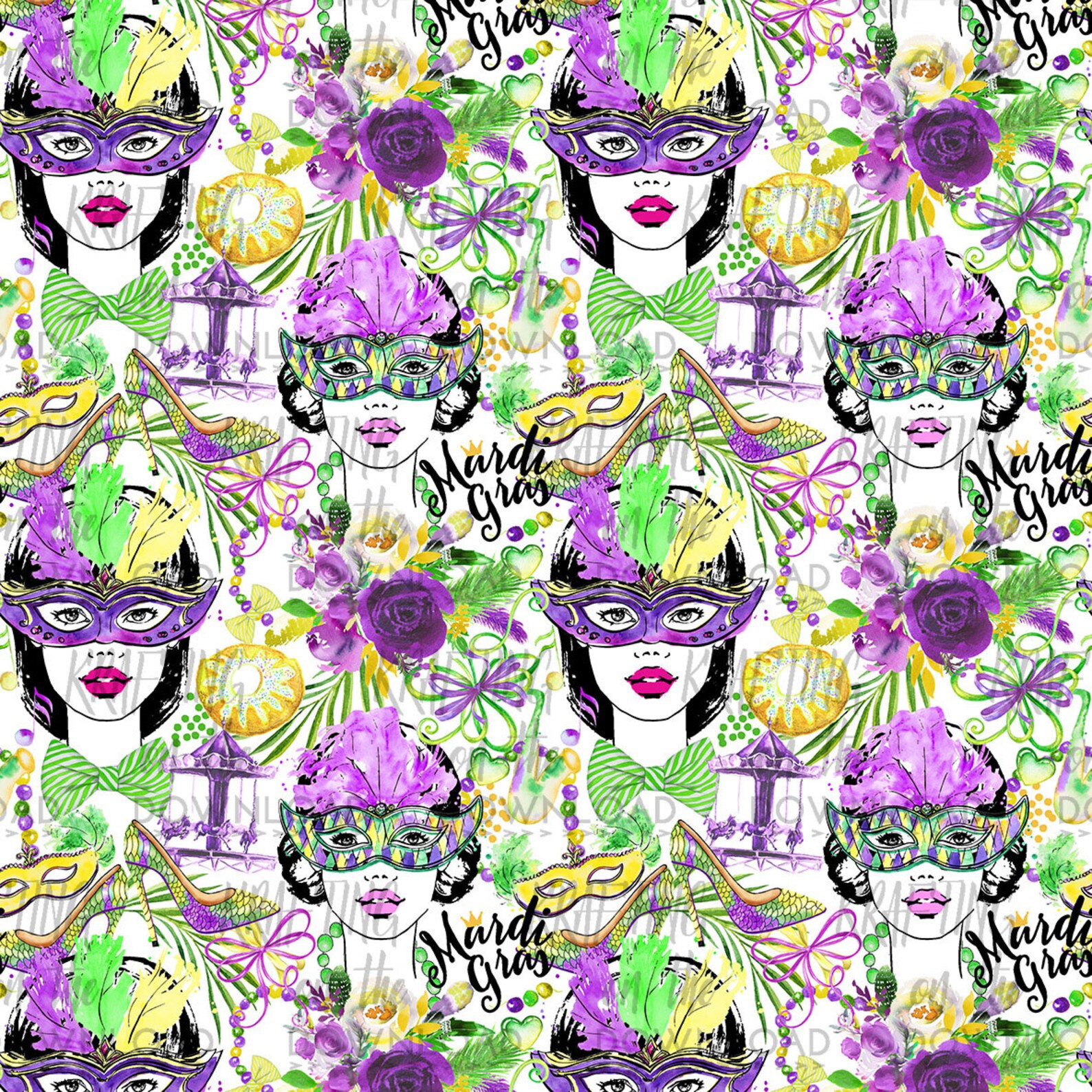 Mardi Gras Digital Paper Watercolor Mardi Gras Paper Pack Watercolor ...