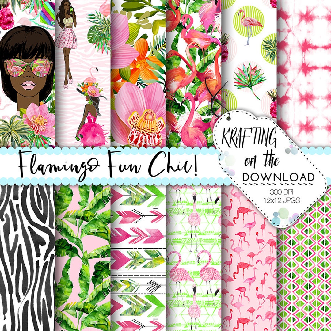 Flamingo Paper Pack Watercolor Flamingo African American Planner Girl ...