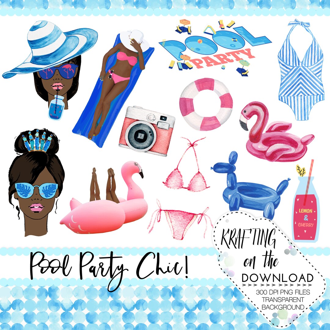 Watercolor Pool Party Clipart Png File Watercolor African American Girl ...