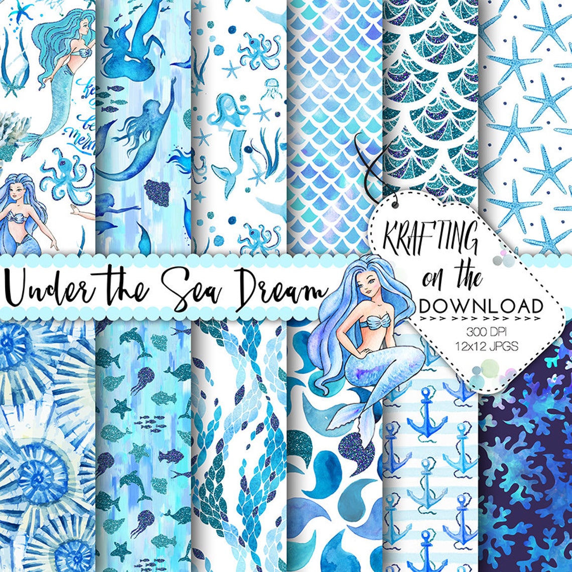 Mermaid Paper Pack Watercolor Mermaid Digital Paper Mermaid - Etsy