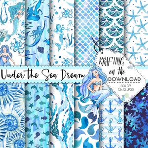 Mermaid Paper Pack Watercolor Mermaid Digital Paper Mermaid Paper ...