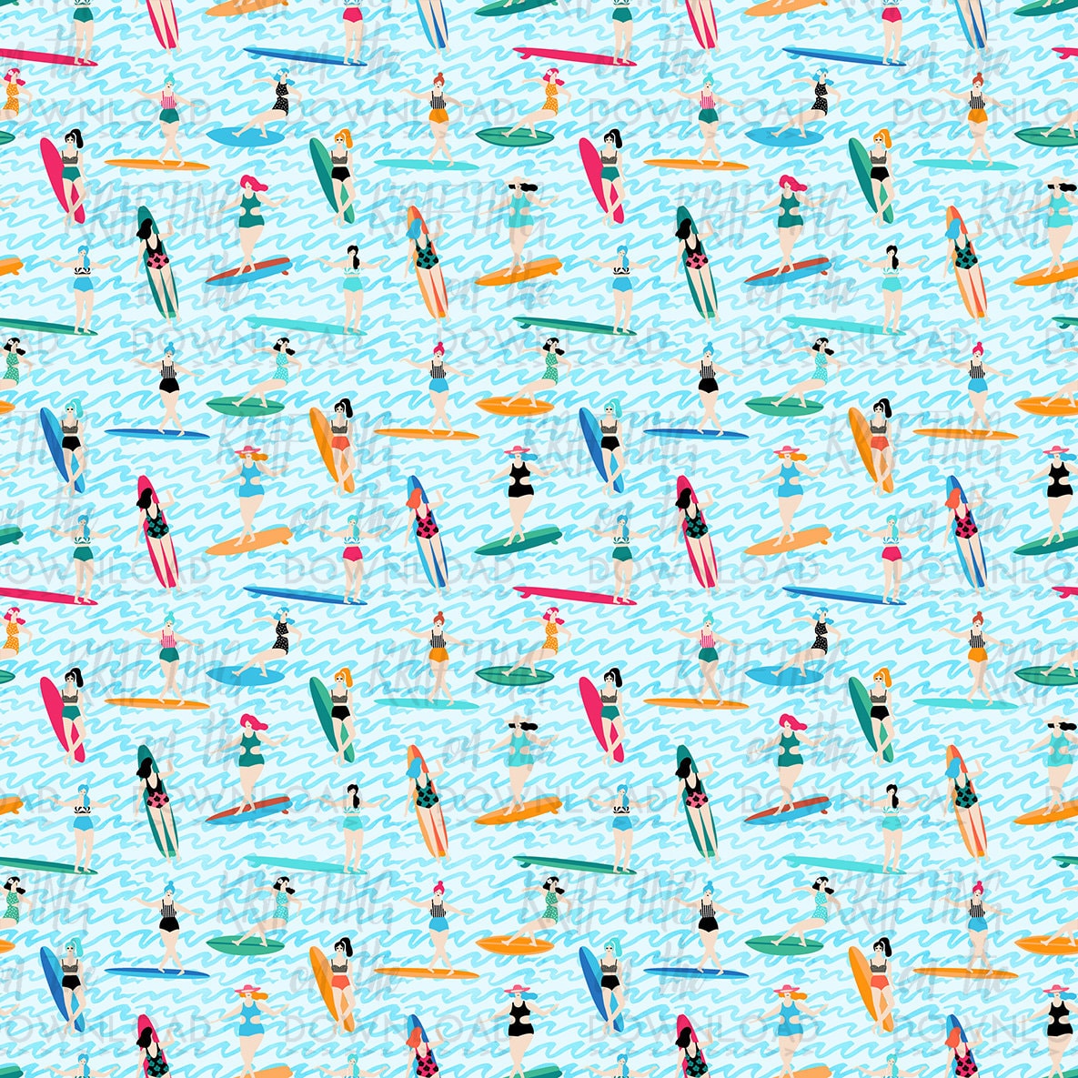 Watercolor Surfer Girl Paper Pack Surf Girl Digital Paper | Etsy